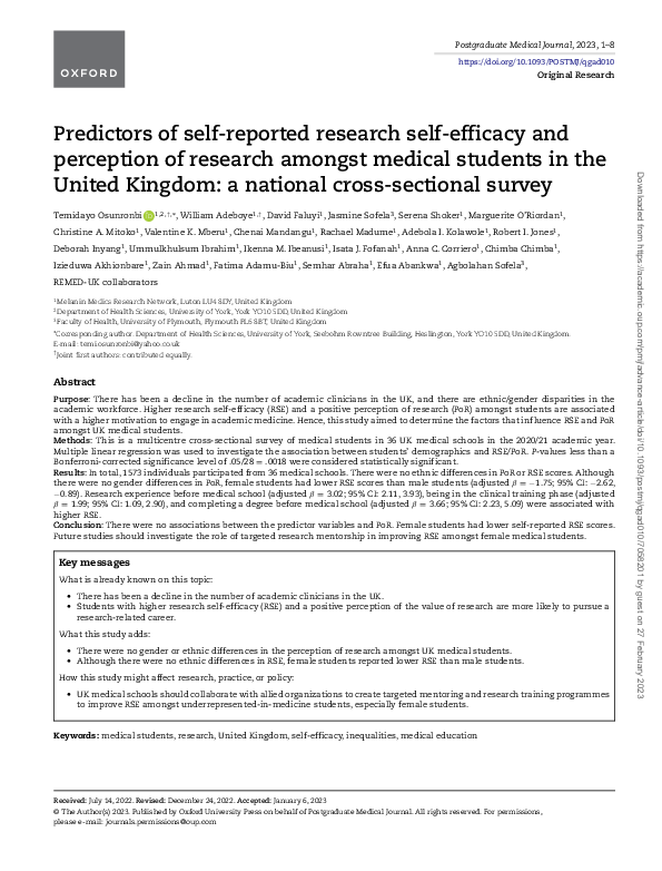 (PDF) Predictors of self-reported research self-efficacy and perception ...