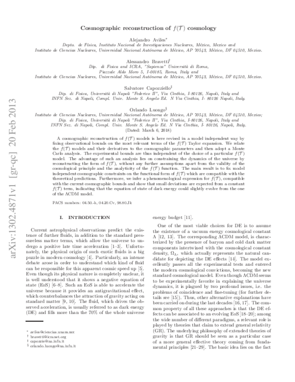 (PDF) Cosmographic reconstruction off(T)cosmology