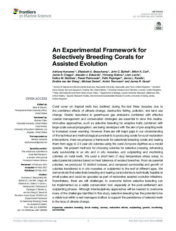 (PDF) An Experimental Framework for Selectively Breeding Corals for ...
