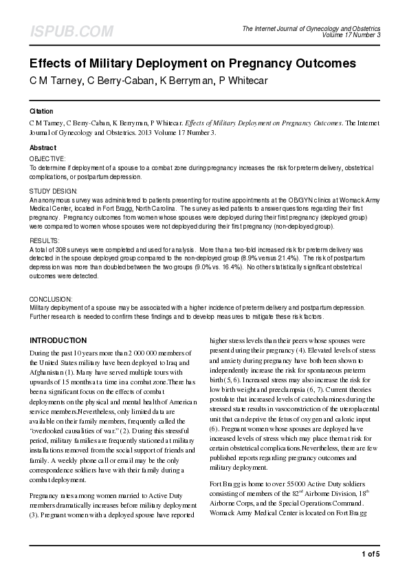 (PDF) Effects of Military Deployment on Pregnancy Outcomes