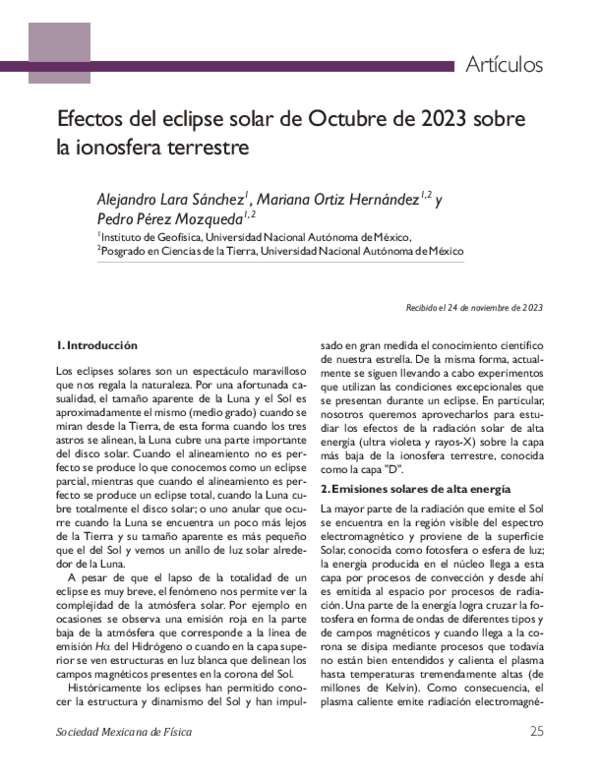 (PDF) Efectos del eclipse solar de Octubre de 2023 sobre la ionósfera terrestre | Mariana ...