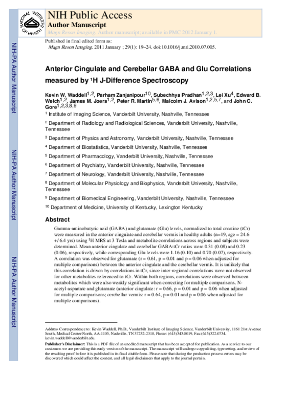 (PDF) Anterior cingulate and cerebellar GABA and Glu correlations ...