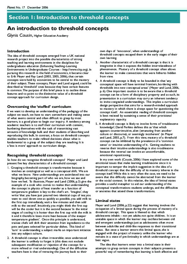 (PDF) An introduction to threshold concepts