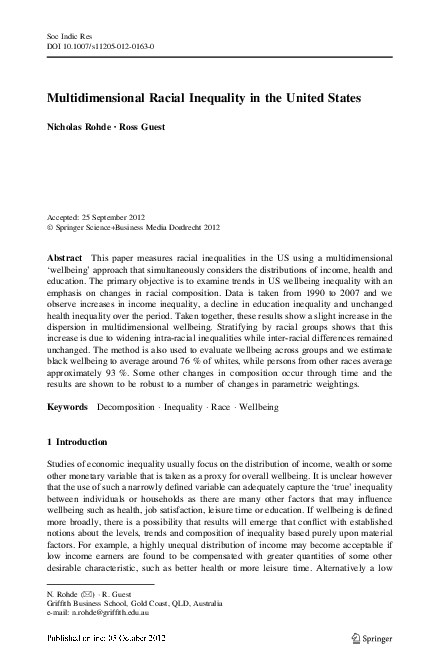 (PDF) Multidimensional Racial Inequality in the United States