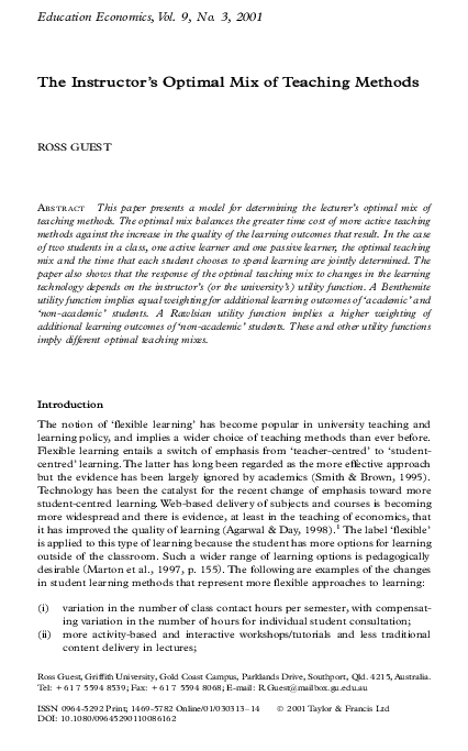 (PDF) The Instructor's Optimal Mix of Teaching Methods