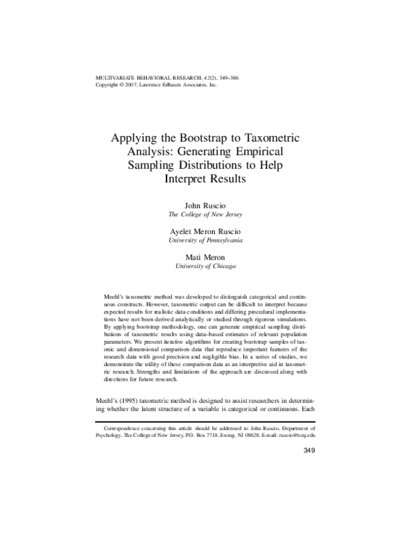 (PDF) Applying the Bootstrap to Taxometric Analysis: Generating Empirical Sampling Distributions ...