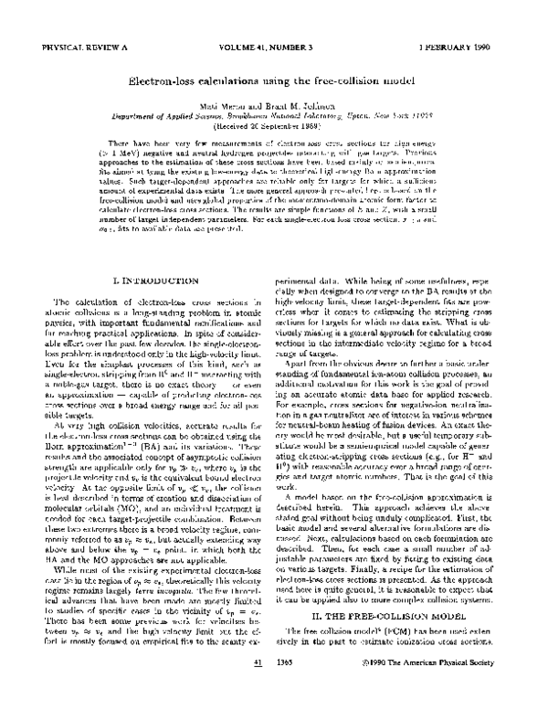Pdf Electron Loss Calculations Using The Free Collision Model