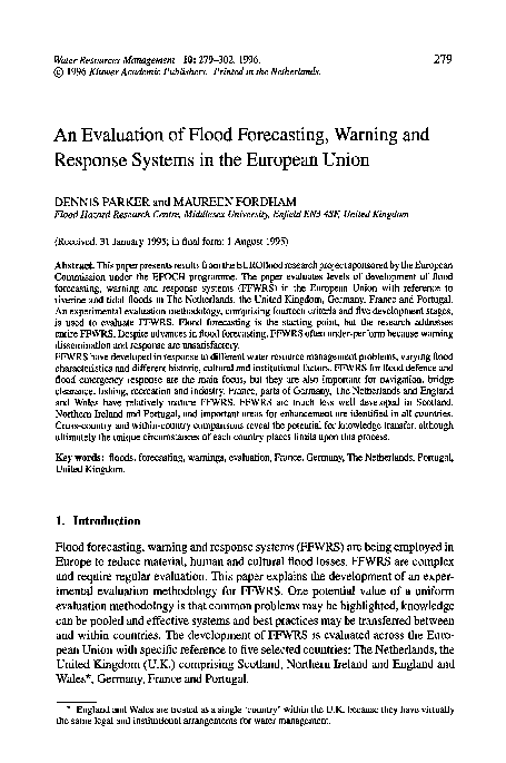 (PDF) An evaluation of flood forecasting, warning and response systems in the European Union