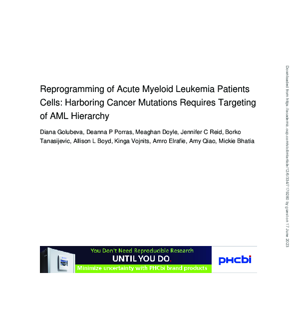 (PDF) Reprogramming of Acute Myeloid Leukemia Patients Cells: Harboring Cancer Mutations ...