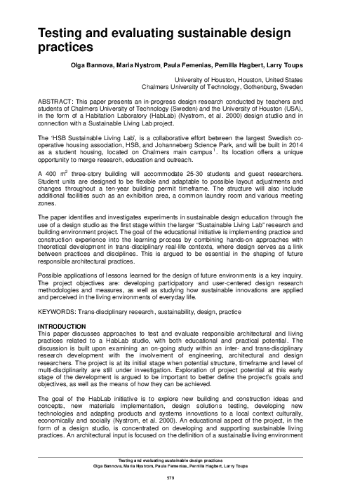 (PDF) Testing and evaluating sustainable design practices