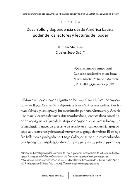 (PDF) Desarrollo y dependencia desde América Latina: poder de los ...