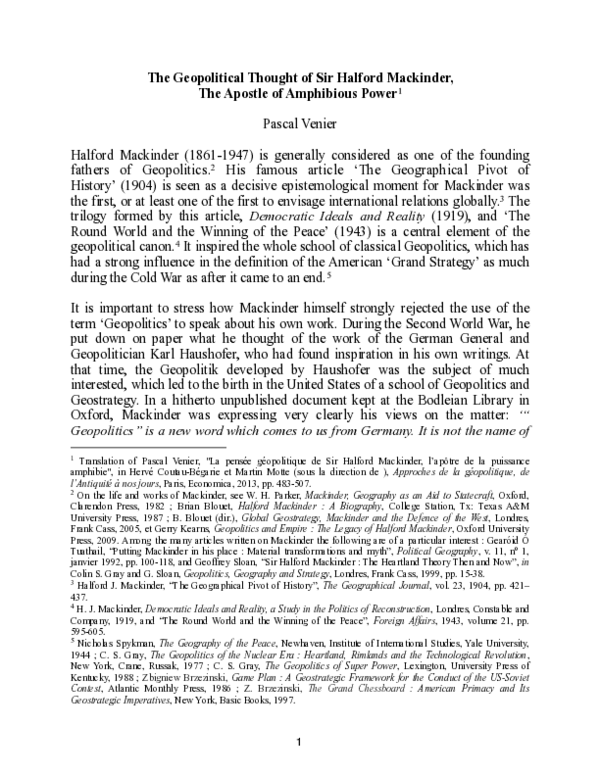 (PDF) The Geopolitical Thought of Sir Halford Mackinder, The Apostle of ...
