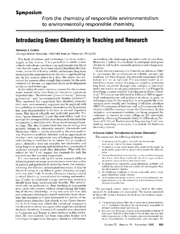 (PDF) Introducing Green Chemistry in Teaching and Research