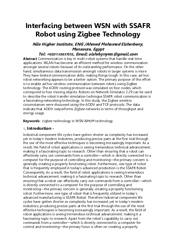 (PDF) Interfacing between WSN with SSAFR Robot using Zigbee Technology