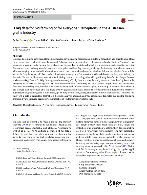(PDF) Is big data for big farming or for everyone? Perceptions in the ...