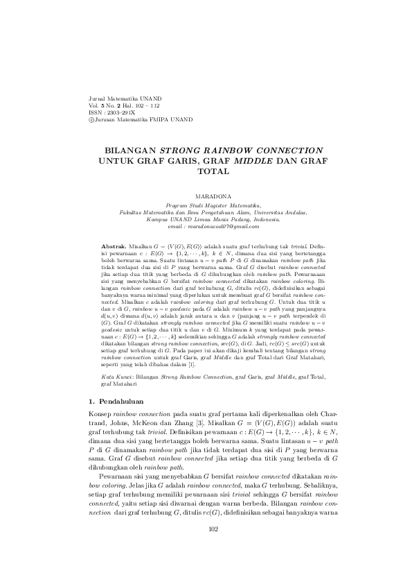 (PDF) Bilangan Strong Rainbow Connection Untuk Graf Garis, Graf Middle ...