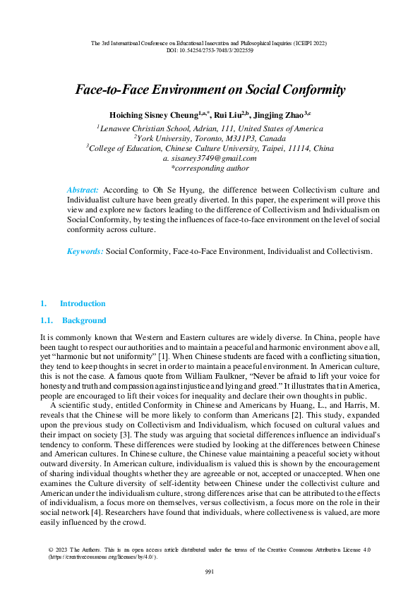 (PDF) Face-to-Face Environment on Social Conformity
