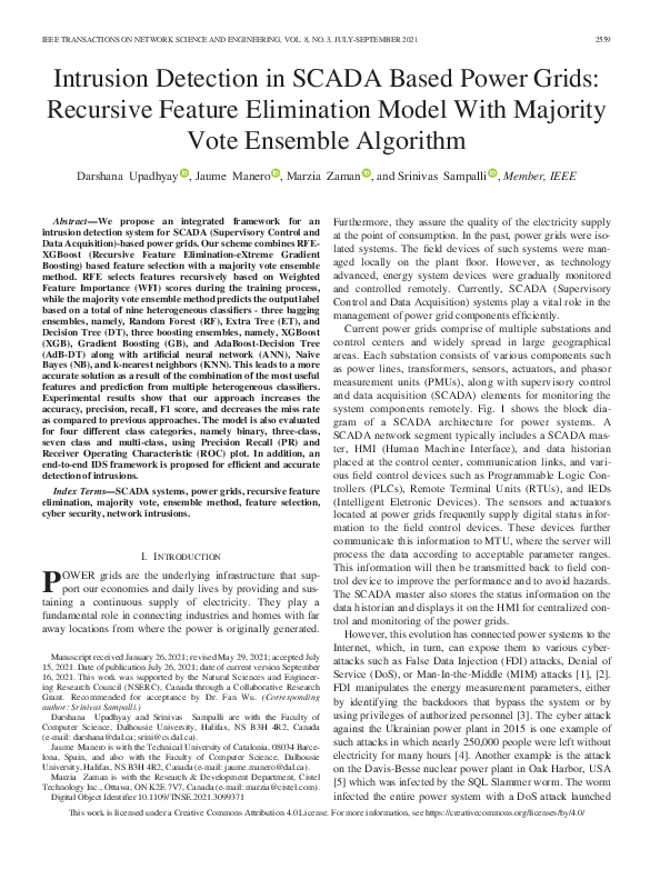 Pdf Intrusion Detection In Scada Based Power Grids Recursive Feature Elimination Model With