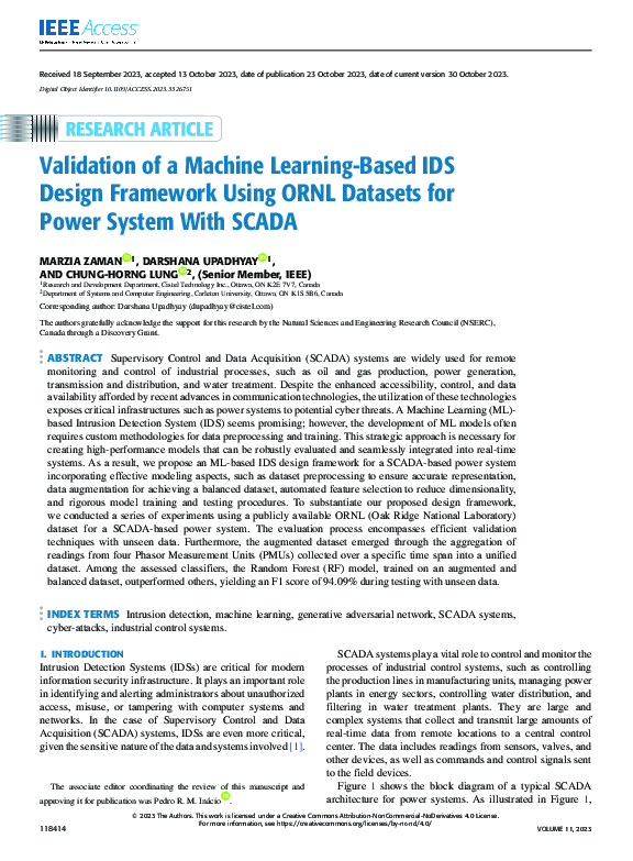 Pdf Validation Of A Machine Learning Based Ids Design Framework Using Ornl Datasets For Power