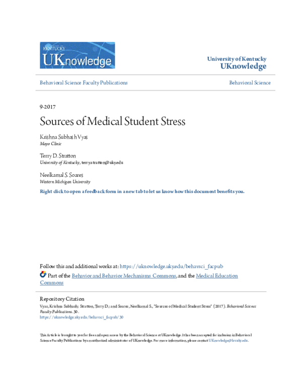 (PDF) Sources of medical student stress