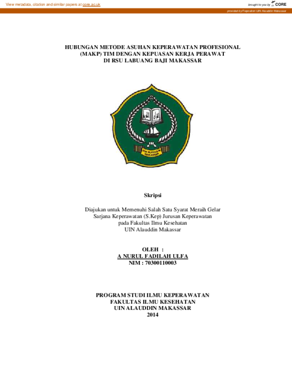 (PDF) Hubungan Metode Asuhan Keperawatan Profesional (MAKP) Tim dengan ...