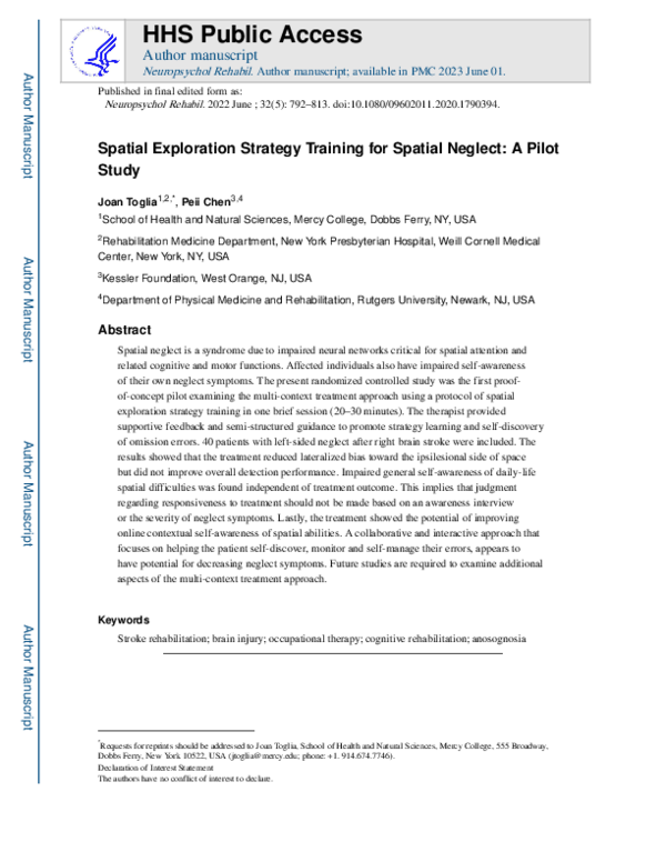 (PDF) Training Spatial Exploration for Neglect Recovery