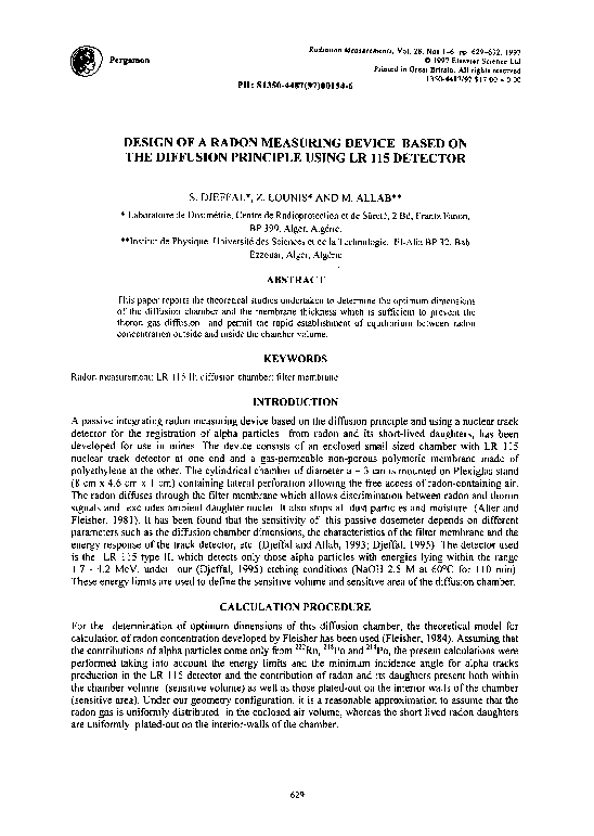 (PDF) Design of a radon measuring device based on the diffusion principle using LR 115 detector