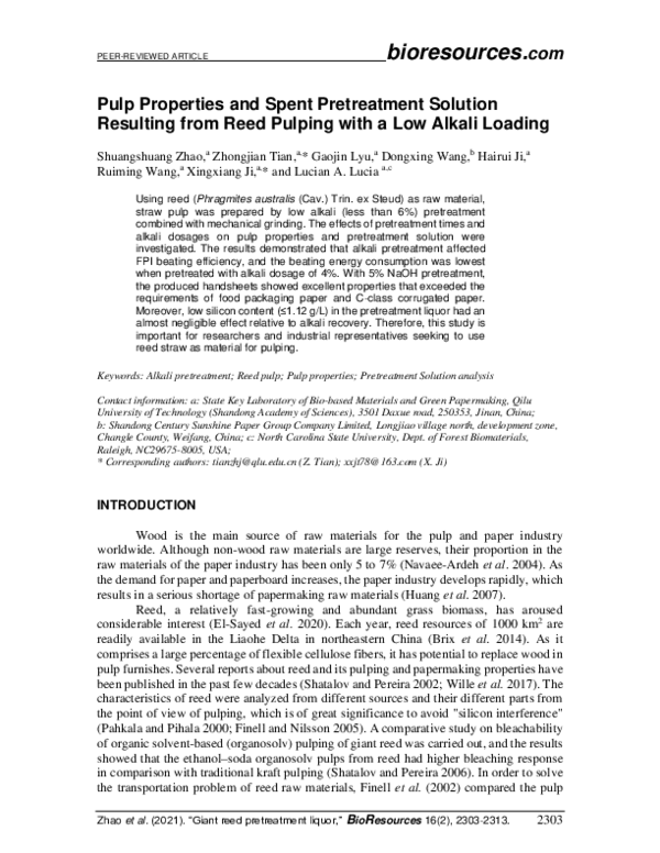 (PDF) Pulp properties and spent pretreatment solution resulting from ...