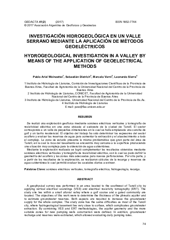 (PDF) Hydrogeological investigation in a valley by means of the ...