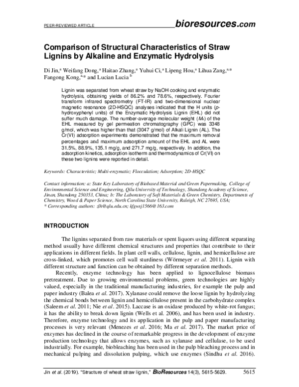 (PDF) Comparison of structural characteristics of straw lignins by ...