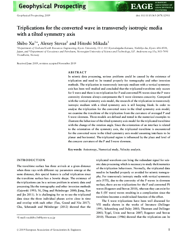 (PDF) Triplications for the converted wave in transversely isotropic media with a tilted ...