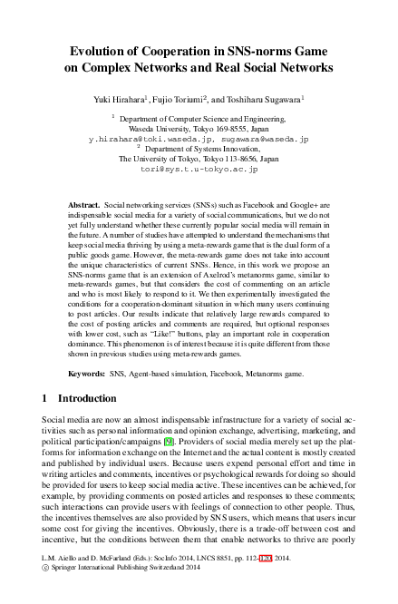 (PDF) Evolution of Cooperation in SNS-norms Game on Complex Networks and Real Social Networks
