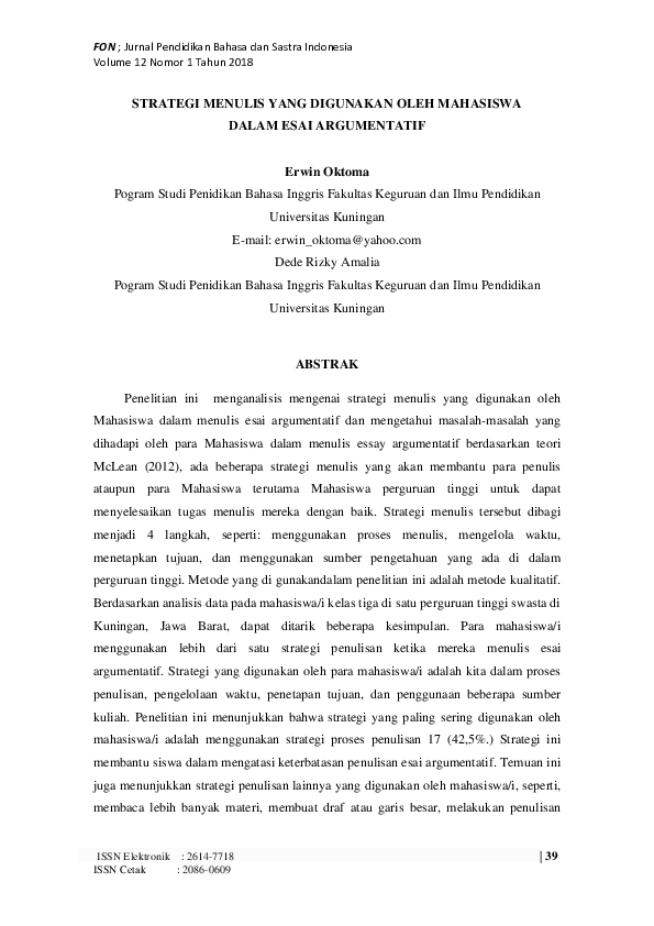 (PDF) Strategi Menulis Yang Digunakan Oleh Mahasiswa Dalam Esai Argumentatif