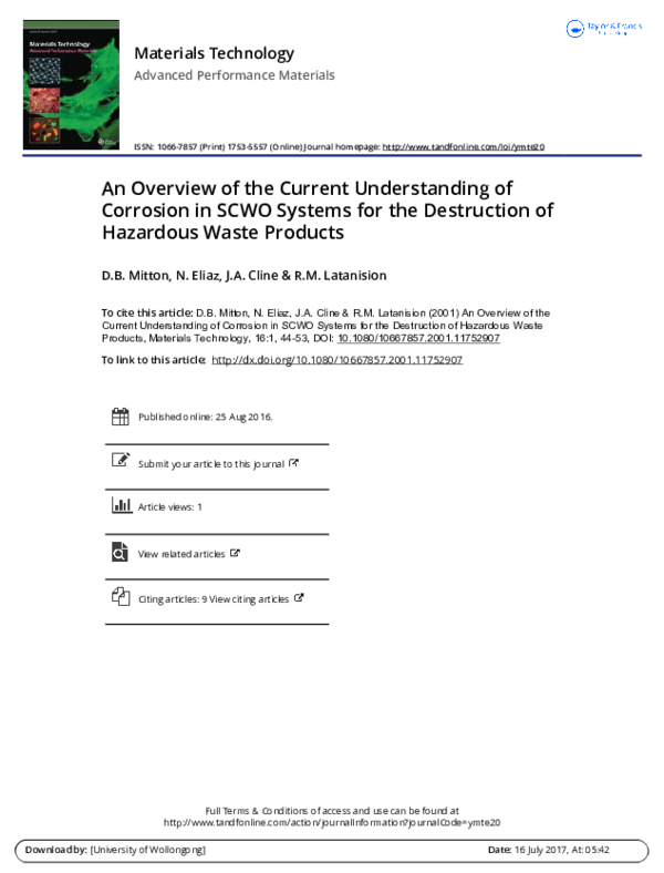 (PDF) An Overview of the Current Understanding of Corrosion in SCWO ...