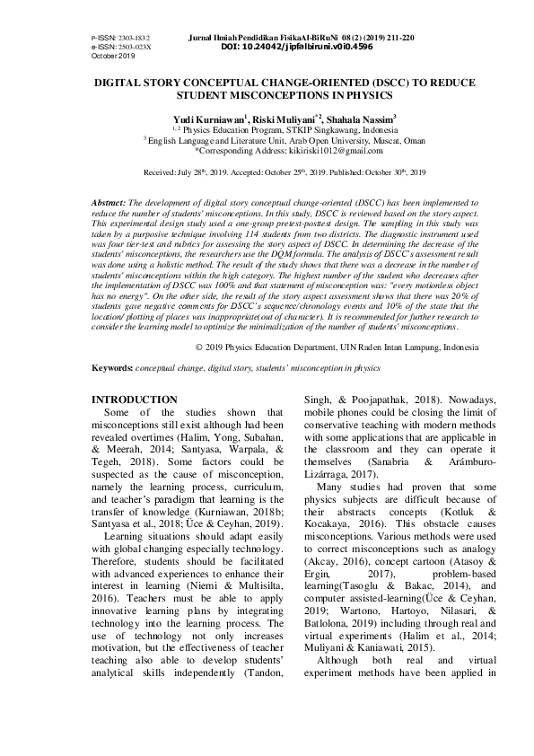(PDF) Digital Story Conceptual Change Oriented (DSCC) to Reduce Students’ Misconceptions in ...