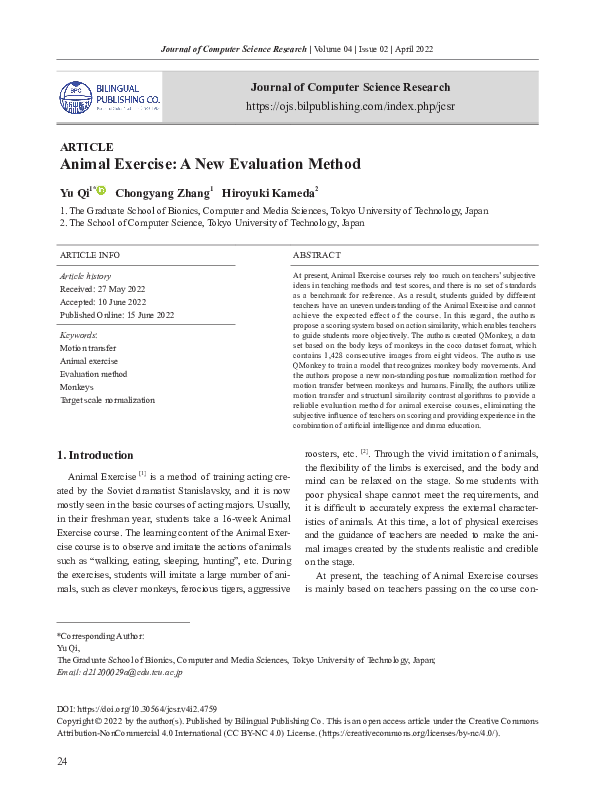 (PDF) Animal Exercise: A New Evaluation Method