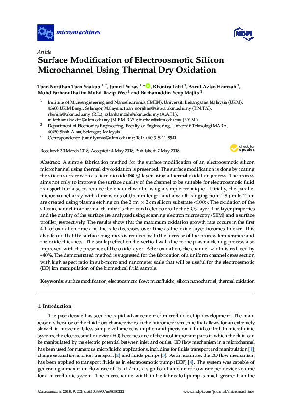 (PDF) Surface Modification of Electroosmotic Silicon Microchannel Using ...