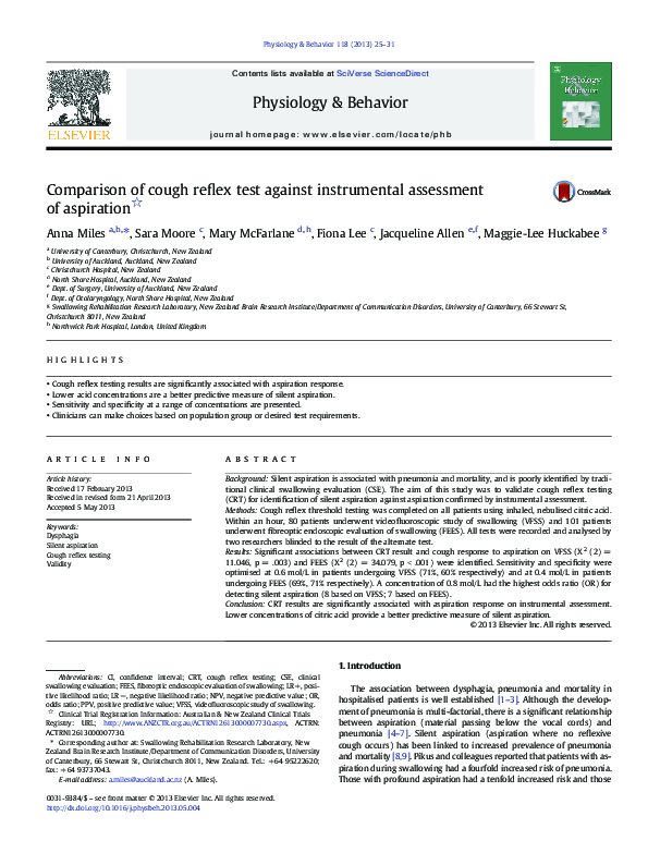 (PDF) Comparison of cough reflex test against instrumental assessment ...
