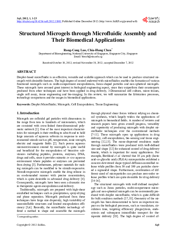 (PDF) Structured Microgels through Microfluidic Assembly and Their ...