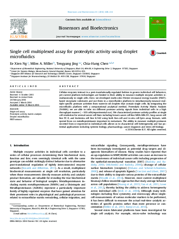 (PDF) Single cell multiplexed assay for proteolytic activity using droplet microfluidics