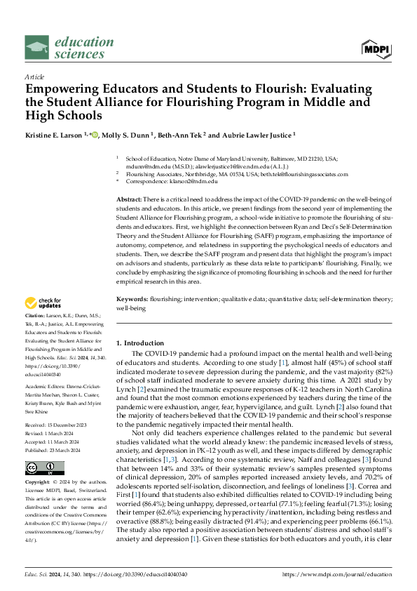 (PDF) Empowering Educators and Students to Flourish: Evaluating the Student Alliance for ...