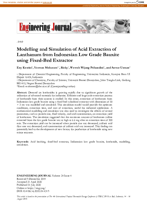 (PDF) Modelling and Simulation of Acid Extraction of Lanthanum from ...