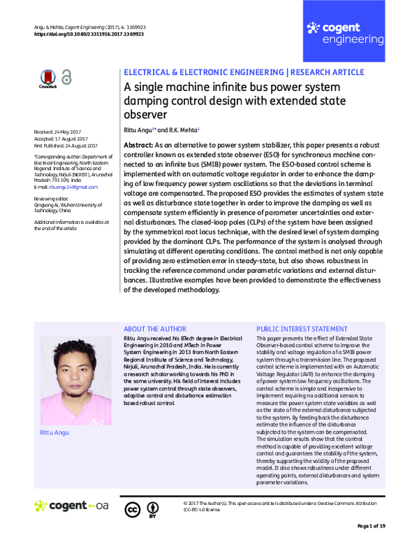 (PDF) A single machine infinite bus power system damping control design ...