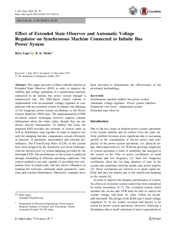 (PDF) Effect of Extended State Observer and Automatic Voltage Regulator ...