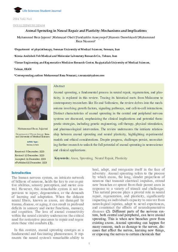 (PDF) Axonal Sprouting in Neural Repair and Plasticity: Mechanisms and ...