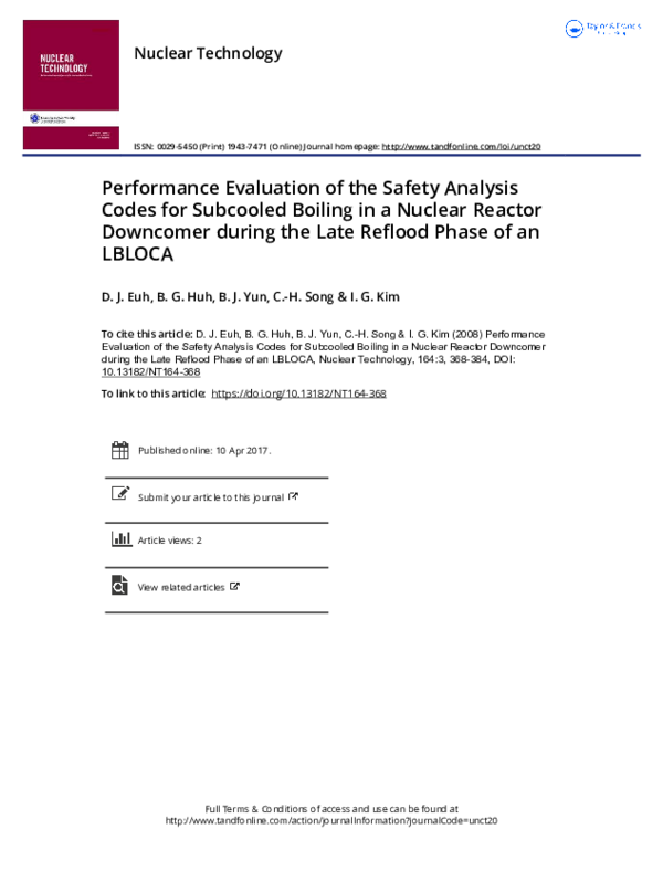 (PDF) Performance Evaluation of the Safety Analysis Codes for Subcooled ...
