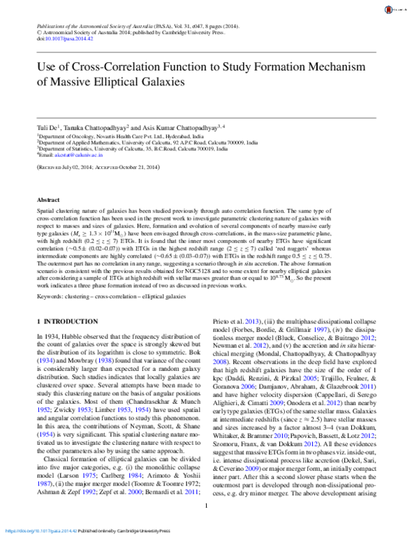(PDF) Use of Cross-Correlation Function to Study Formation Mechanism of Massive Elliptical Galaxies