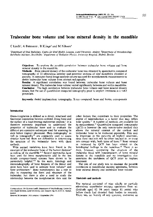 (PDF) Trabecular bone volume and bone mineral density in the mandible