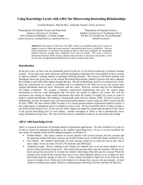 (PDF) Using Knowledge Levels with AHA! for Discovering Interesting ...