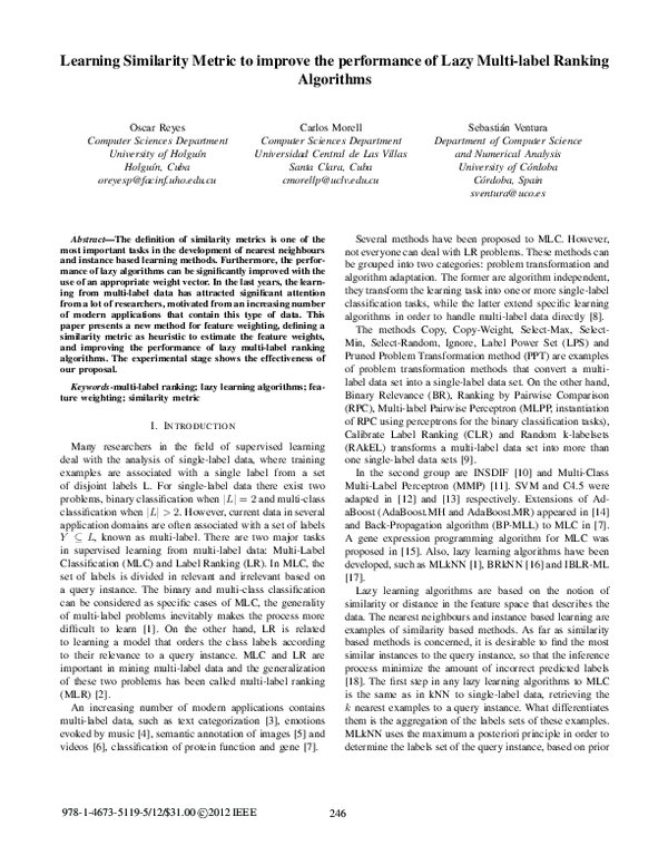 (PDF) Learning similarity metric to improve the performance of lazy multi-label ranking algorithms